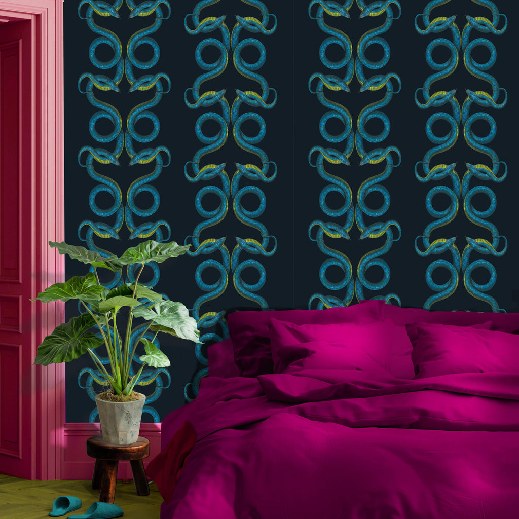Entwined dark snake print luxury designer wallpaper – E Jost Designs